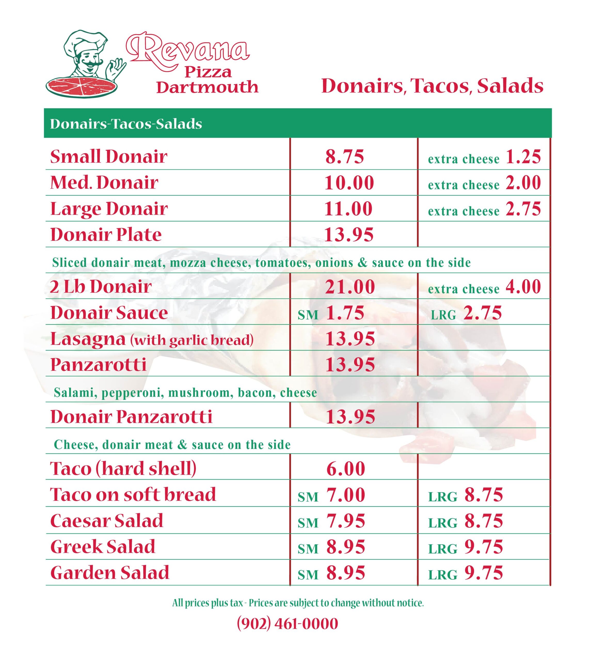 Donair-Tacos-Salads - Revana Pizza Dartmouth