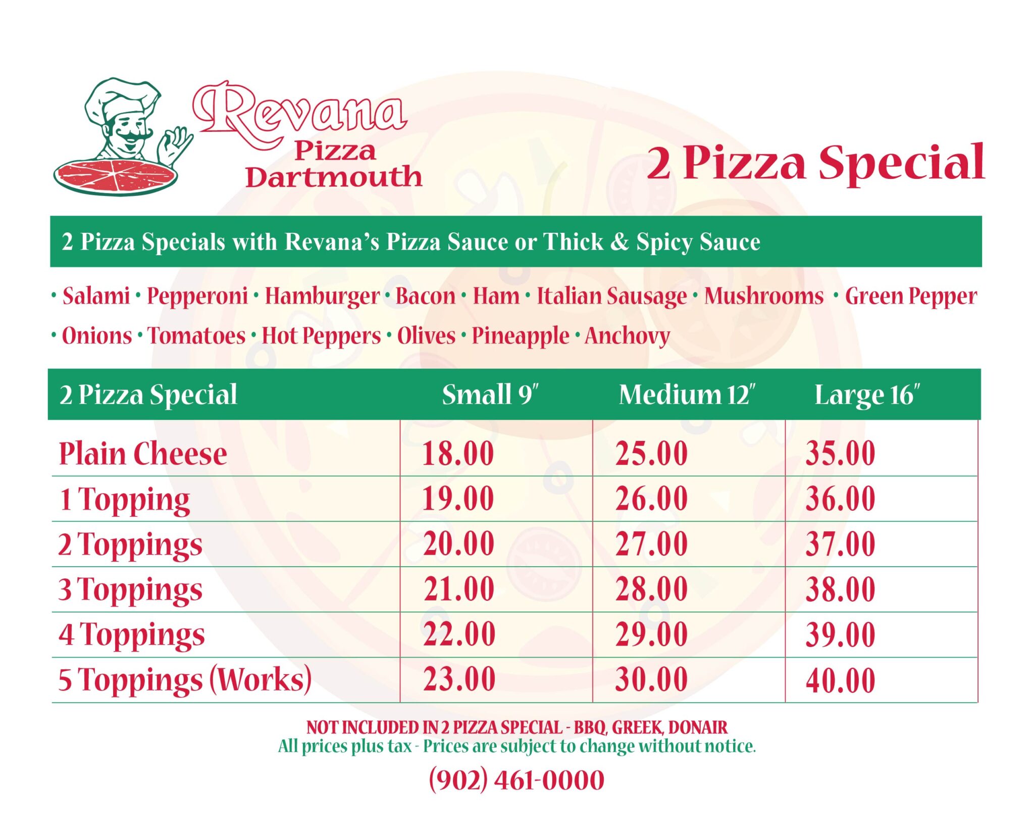 2 Pizza Special - Revana Pizza Dartmouth